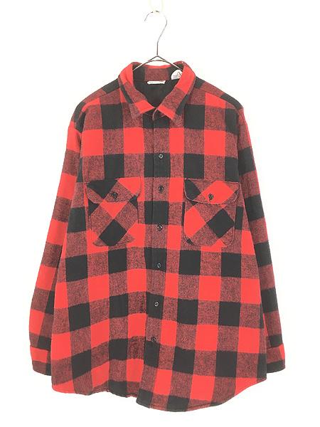 古着 90s USA製 FIVE BROTHER 中綿 パデッド レッド ブロック チェック ヘビー フランネル シャツ ヘビネル L