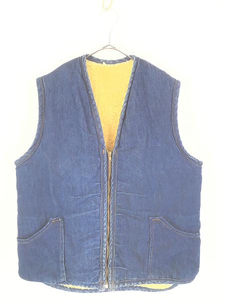 古着 60-70s TALONジップ 濃紺 インディゴ デニム ボア ワーク ベスト XL