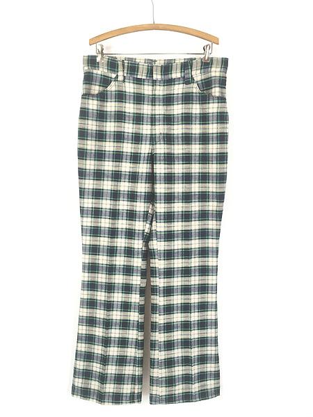 古着 70s USA製 Wrangler タータン チェック コットン フレア パンツ W35 L31