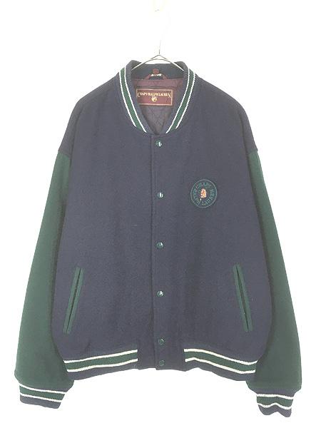 古着 80s CHAPS Ralph Lauren ワンポイント パッチ オール ウール スタジアム ジャケット スタジャン L