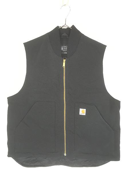 古着 Carhartt BLK ブラック ダック 首リブ パデット ベスト L