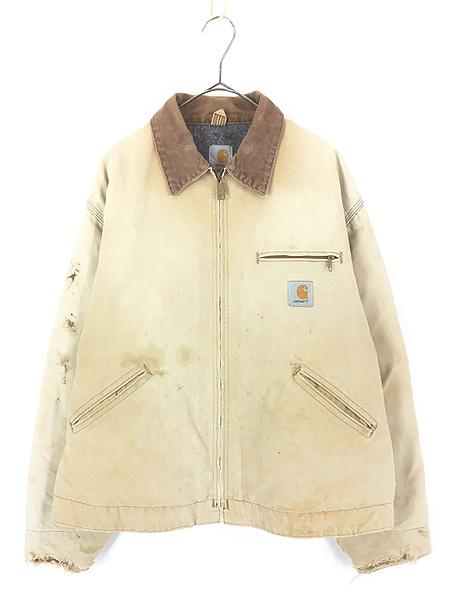 古着 80-90s Carhartt 裏地 ストライプ ブランケット フェード ブラウン ダック デトロイト ジャケット M位