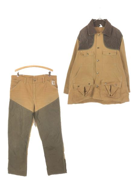 古着 80s USA製 Carhartt ブラウン ダック ハンティング ジャケット & ナイロン Wニー パンツ セットアップ XXL W39 L33