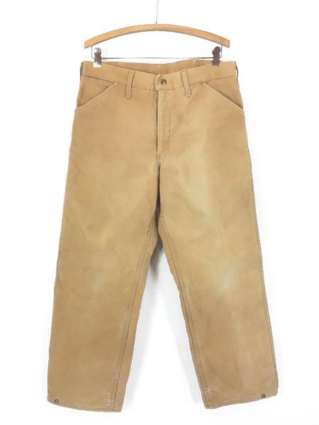 古着 80s USA製 Carhartt レッド キルティング ライナー BRN ブラウン ダック パデット ワーク パンツ W34 L29