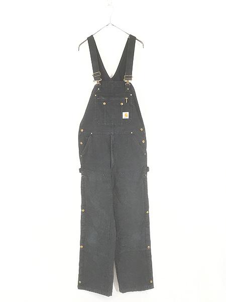 古着 10s Carhartt 防寒 パデット ブラック ダック Wニー ワーク オーバーオール W36 L30