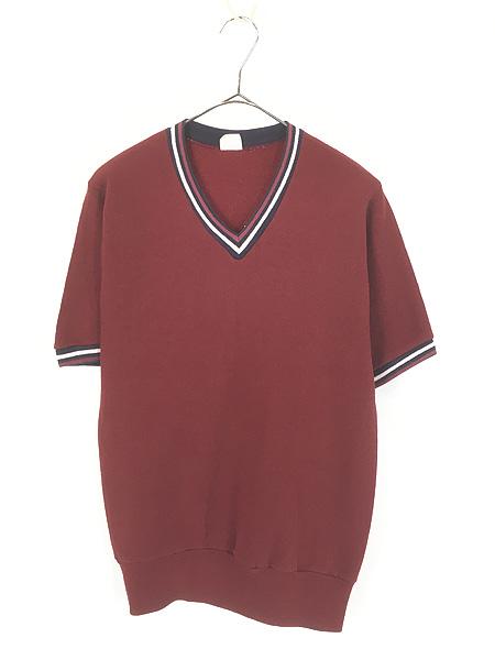 古着 60s Towncraft Penneys 長リブ トリム セットイン 半袖 スウェット トレーナー ボルドー M