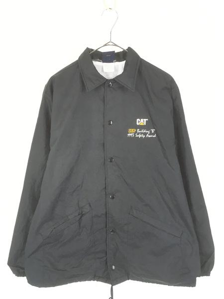 古着 90s USA製 CAT キャタピラー 重機 企業 刺しゅう ブラック コーチ ジャケット M