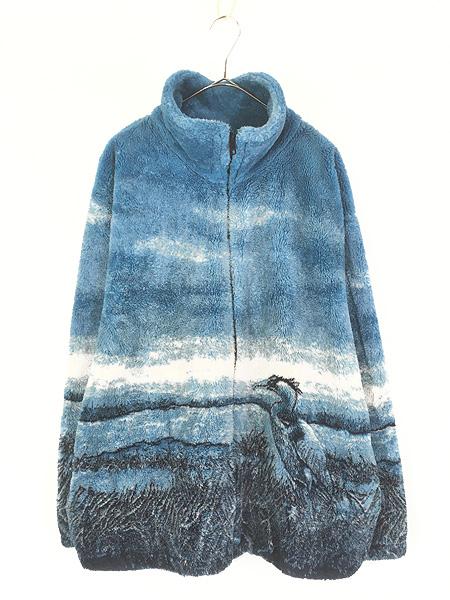 古着 90s USA製 Adventure Pass 鳥 鷺 サギ アニマル フリース ジャケット XL