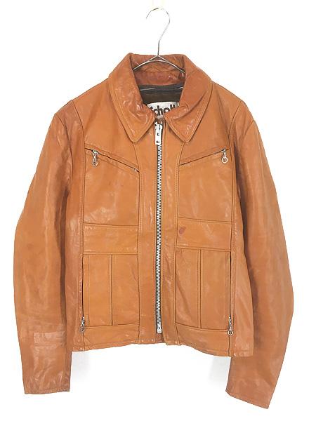 古着 70s USA製 Schott 「逆ハ」 襟付き 本革 レザー ジャケット ライナー完備!! 38