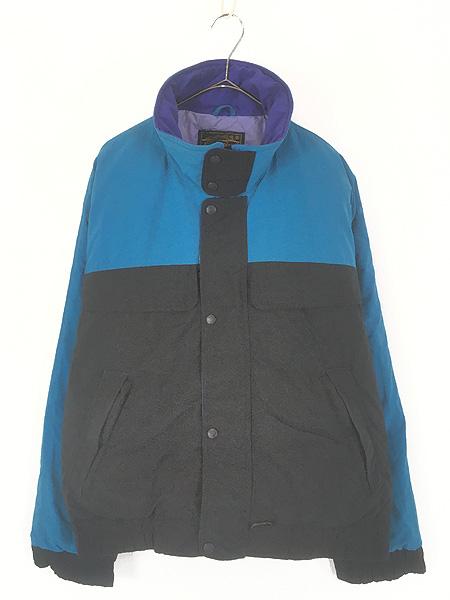 古着 80s Eddie Bauer 名作 Dカン チンスト 比翼 バイカラー グース ダウン ジャケット ブルゾン L