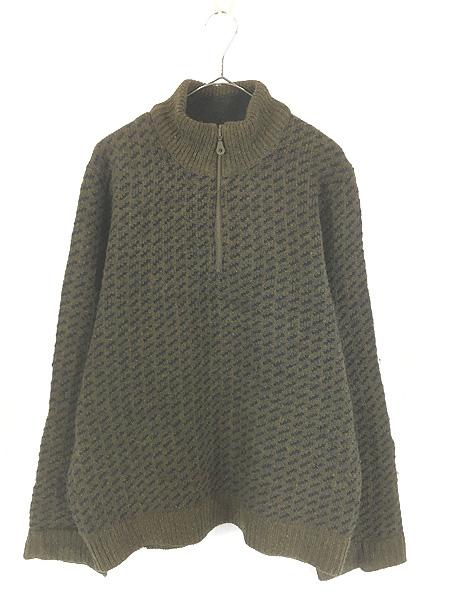 古着 00s ノルウェー製 LL Bean ハイネック ハーフジップ バーズアイ ヘビー ウール ニット セーター イエロー M