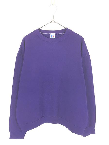 古着 80s USA製 Russell ピンク ステッチ 無地 プレーン セットイン スウェット トレーナー パープル L