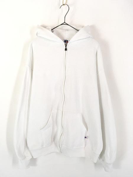 古着 90s USA製 Russell 無地 プレーン セットイン スウェット ジップ パーカー ホワイト L