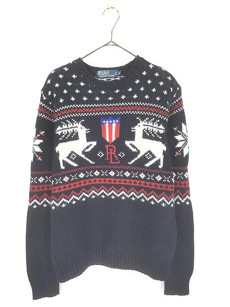 古着 90s Polo Ralph Lauren トナカイ バーズアイ コットン アンゴラ カシミア ミックス ニット セーター M