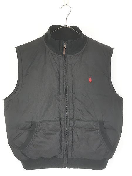 古着 Polo Ralph Lauren ワンポイント 軽量 ポリエステル シェル ダウン ベスト ブラック XL
