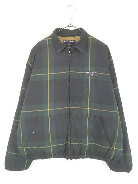 古着 90s POLO SPORT Ralph Lauren ラバー パッチ トラッド チェック スウィングトップ ダウン ジャケット L