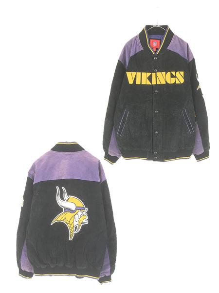 古着 NFL Minnesota Vikings バイキングス 本革 スエード レザー スタジャン ジャケット XL