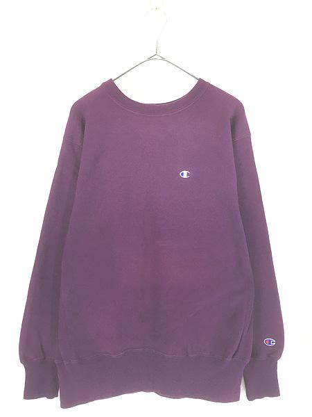 古着 90s USA製 Champion Reverse Weave 青目 ワンポイント リバース スウェット トレーナー 紫 L位