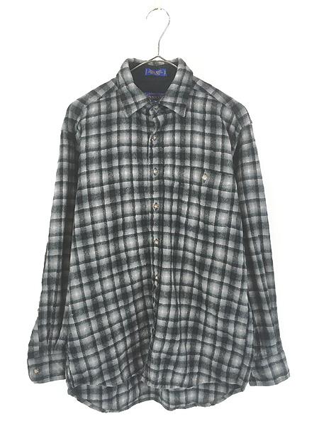 古着 00s Pendleton 「Trail Shirt」 ブラック オンブレ シャドー チェック ウール シャツ M