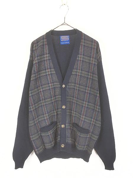 古着 80s USA製 Pendleton 「Country Traditionals」 フロント チェック ウール ニット カーディガン XL