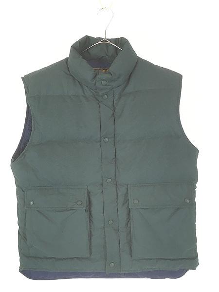 古着 80s Eddie Bauer コットンクロス シェル グース ダウン ベスト グリーン L