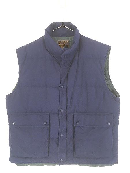 古着 80s Eddie Bauer コットンクロス シェル グース ダウン ベスト ネイビー XL