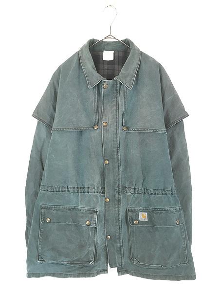 古着 80-90s USA製 Carhartt グリーン ダック ワーク ダスター コート XL位