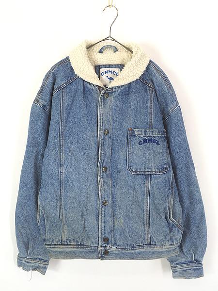 古着 90s CAMEL キャメル 刺しゅう 裏ボア デニム ジャケット Gジャン XL