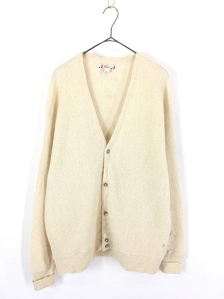 古着 70s USA製 CHEMISE LACOSTE ラコステ 豪華 100% アルパカ ニット カーディガン オフホワイト XL