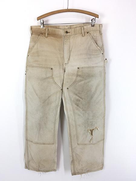 古着 00s USA製 Carhartt BRN フェード ブラウン ダック Wニー ワーク ペインター パンツ W37 L28