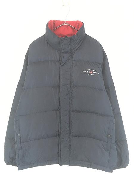 古着 POLO JEANS RalphLauren ロゴ ワンポイント 刺しゅう 軽量 ポリエステル シェル ダウン ジャケット L
