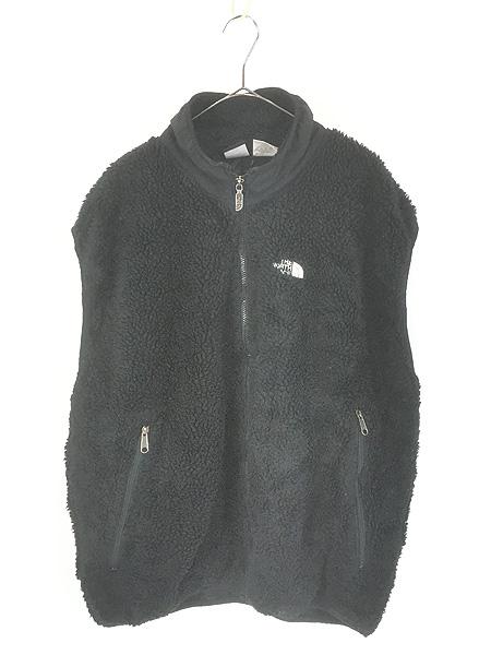 古着 90s TNF The North Face ロゴ 刺しゅう もこもこ パイル ボア フリース ベスト ブラック XL