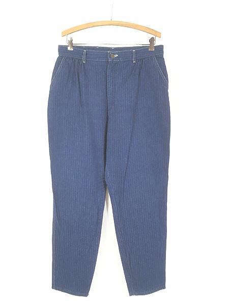 古着 90s USA製 Lee ブルー ストライプ デニム タック パンツ ジーンズ テーパード W33 L29