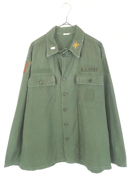 古着 60s 米軍 US ARMY 「1st 後期」 100% コットン サテン ミリタリー ファティーグ シャツ M