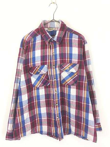 古着 90s FIVE BROTHER パープル チェック ヘビー フランネル シャツ ヘビネル XL