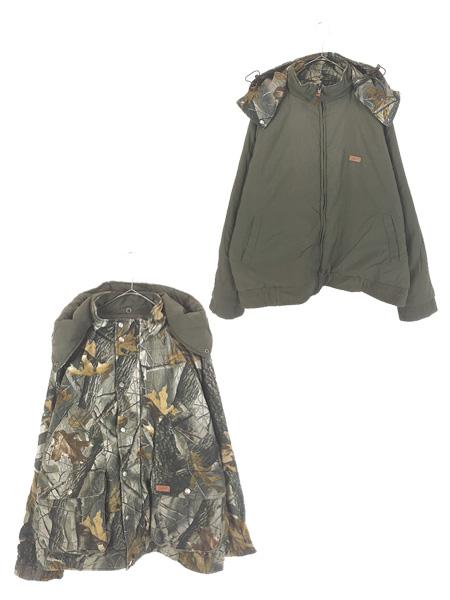 古着 90-00s WoolRich リアルツリー カモ 迷彩 × 無地 プレーン リバーシブル 4way パデット ジャケット XL
