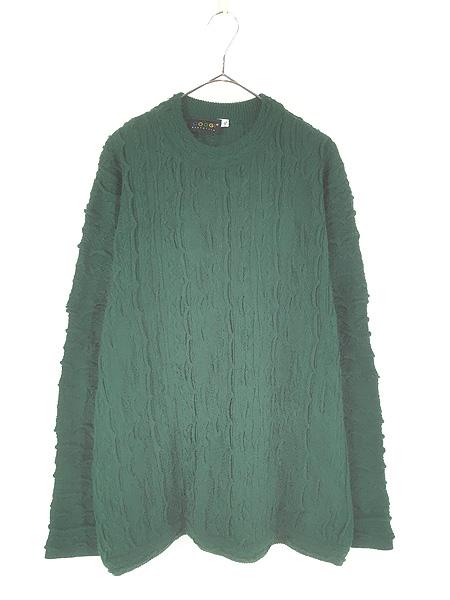 古着 COOGI グリーン ソリッド 3D ランダム ストライプ アクリル ニット セーター XL