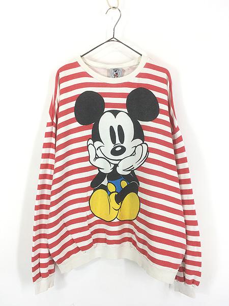 古着 90s Disney 青パン おすわり ミッキー 両面 BIG プリント ワイド ライト スウェット トレーナー XL位