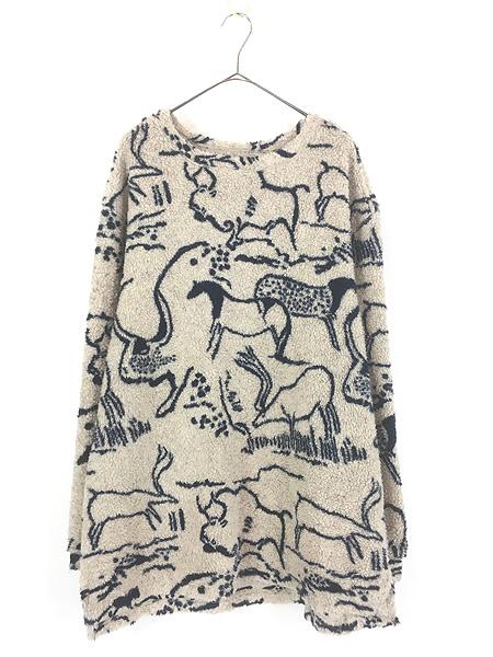 古着 90s USA製 WoolRich アニマル 隠れ絵 デザイン 総柄 ボア フリース プルオーバー ジャケット XL