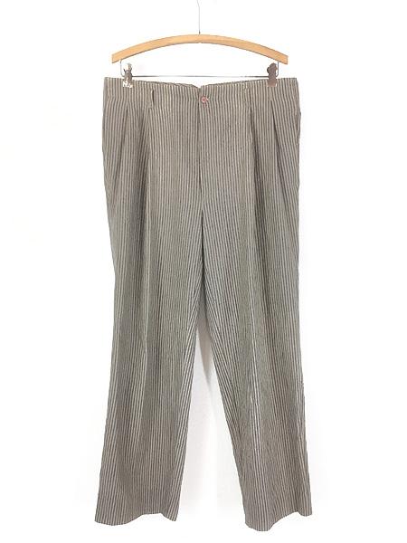 古着 90s Generra 腰帯なし ハイウエスト ストライプ ラミー コットン タック ワイド パンツ 34
