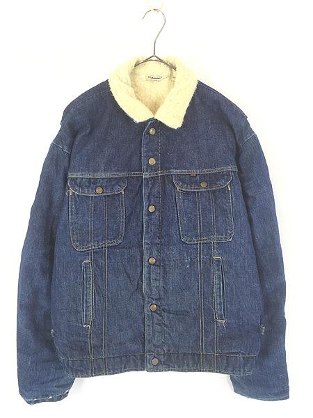 古着 70s KEY Imperial 混合ステッチ ハンド ポケット付 濃紺 デニム ボア トラッカー ジャケット Gジャン 48