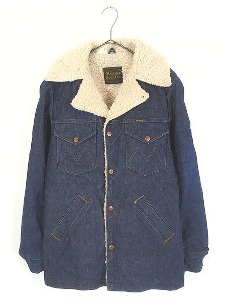 古着 70s USA製 Maverick 「Ranch Coat」 濃紺 ブルー デニム ボア ランチ コート Gジャン S