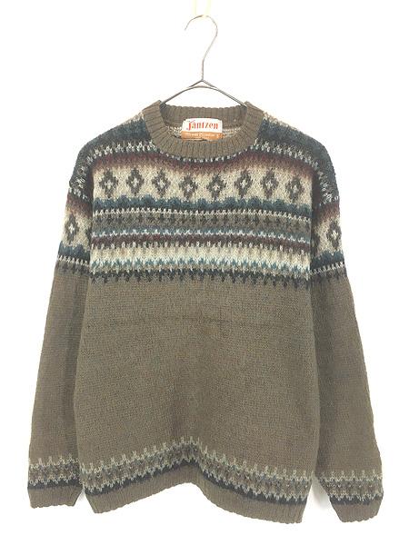 古着 60s USA製 Jantzen フェアアイル ボーダー シャギー モヘア ウール ニット セーター S