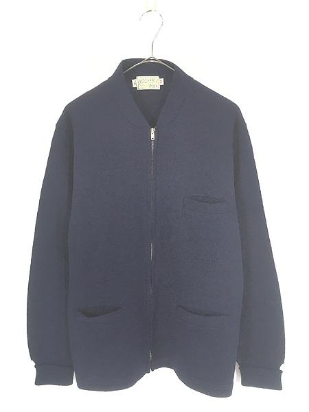 古着 60s Sarby Johnny Coat エルボーパッチ フルジップ ウール ニット ワーク カーディガン 44