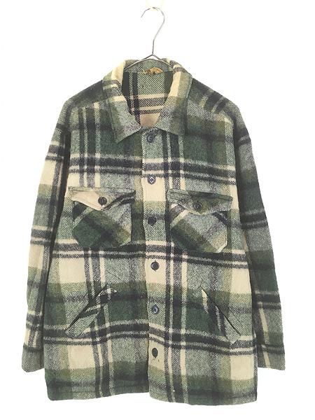古着 60s Deacon Brothers 好配色 グリーン チェック ヘビー モヘア ウール カバーオール ジャケット XL位