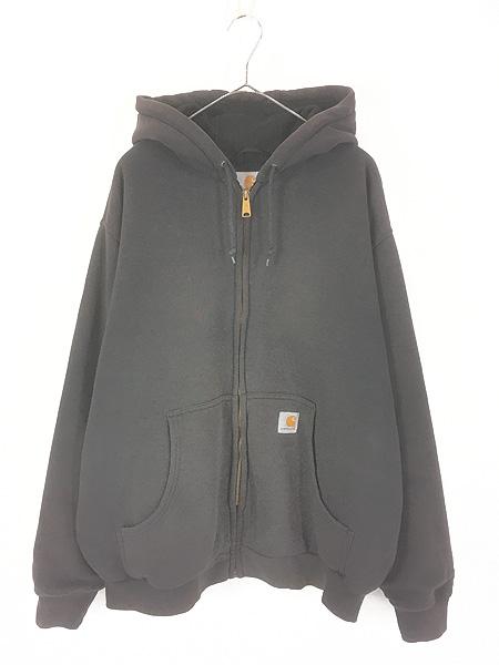 古着 Carhartt 裏地 メッシュ ワンポイント パッチ スウェット ジップ パーカー ブラック L位