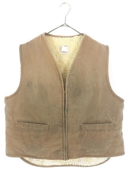 古着 70s Carhartt 裏ボア オールド ブラウン ダック Vネック ワーク ベスト XL