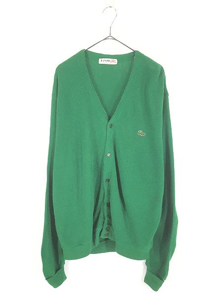 古着 60s IZOD OF LONDON ワニ パッチ アクリル ニット カーディガン 緑!! XL