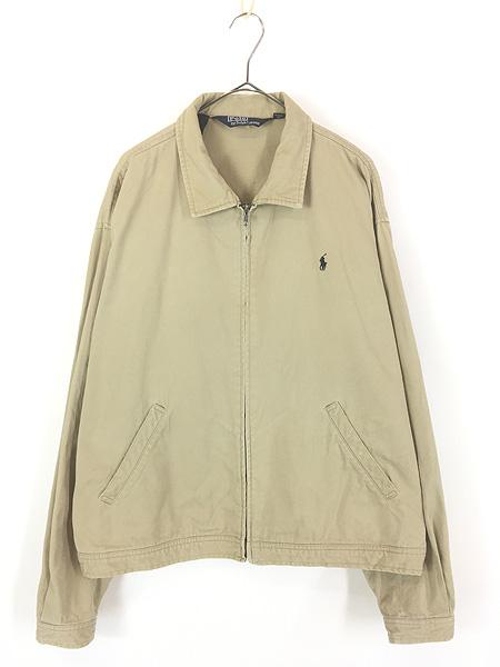 古着 90s Polo Ralph Lauren ワンポイント コットン ツイル スポーツ ジャケット カーキ  XL