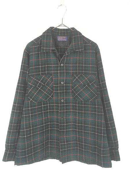 古着 60s Pendleton ブラックウォッチ チェック 開襟 ボックス ウール ボード シャツ M